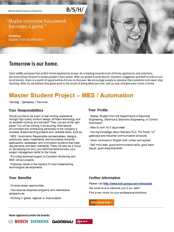 Master Student Project – Mes / Automation BSH EV ALETLERİ SAN.VE TİC.A ...